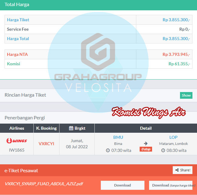 PERHITUNGAN KOMISI – Peluang Bisnis Tour Travel Agen Tiket Pesawat Online Resmi Velosita